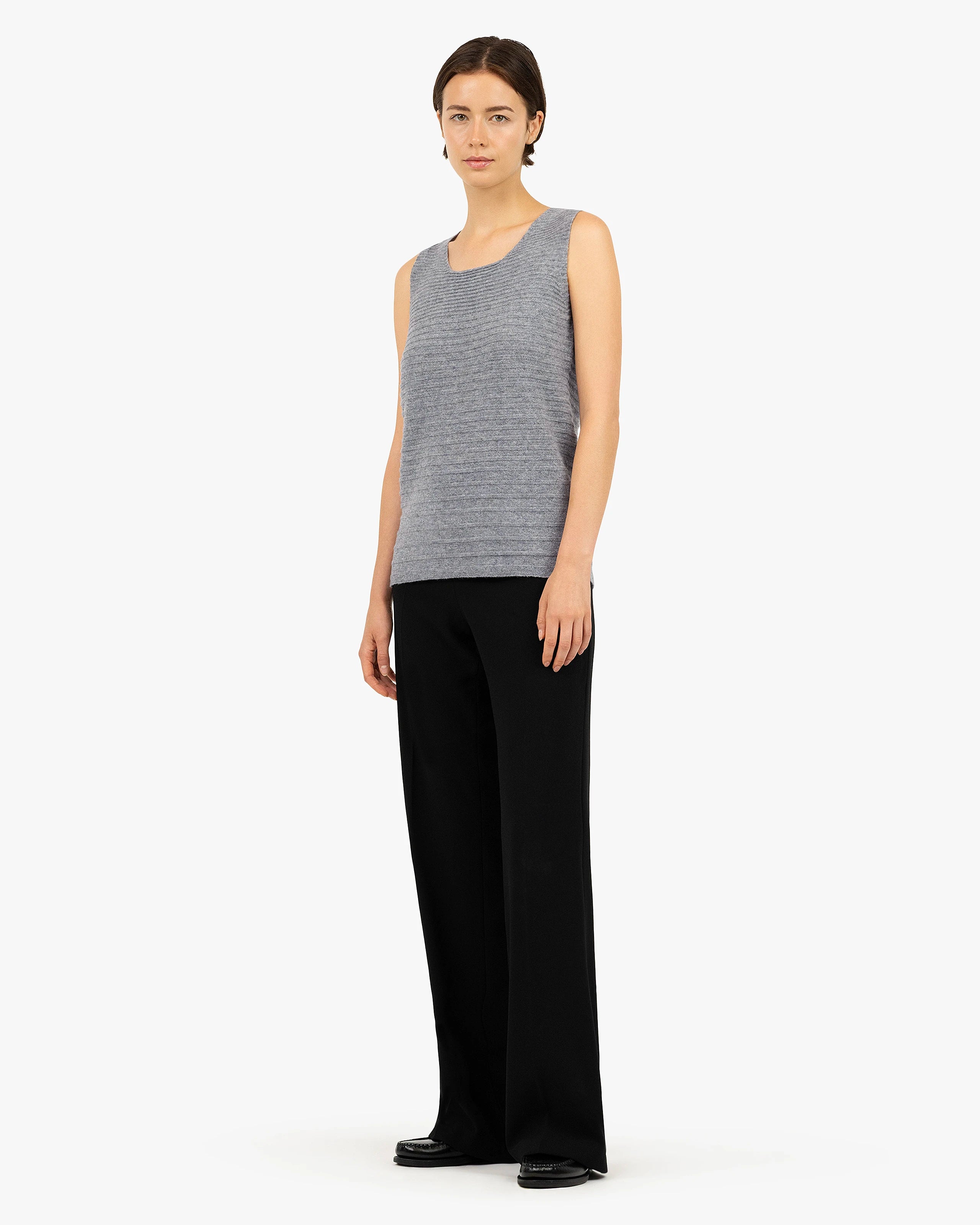 Degradé Ribbed Cashmere Tank Top - Medium Grey | MaisonCashmere