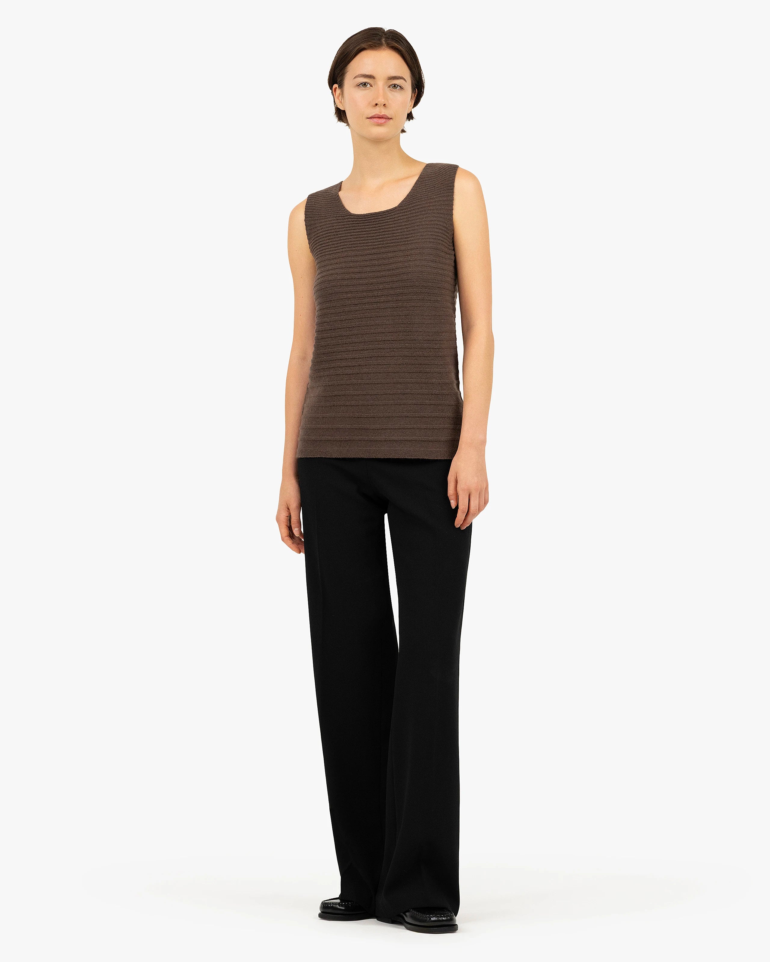 Degradé Ribbed Cashmere Tank Top - Brown | MaisonCashmere