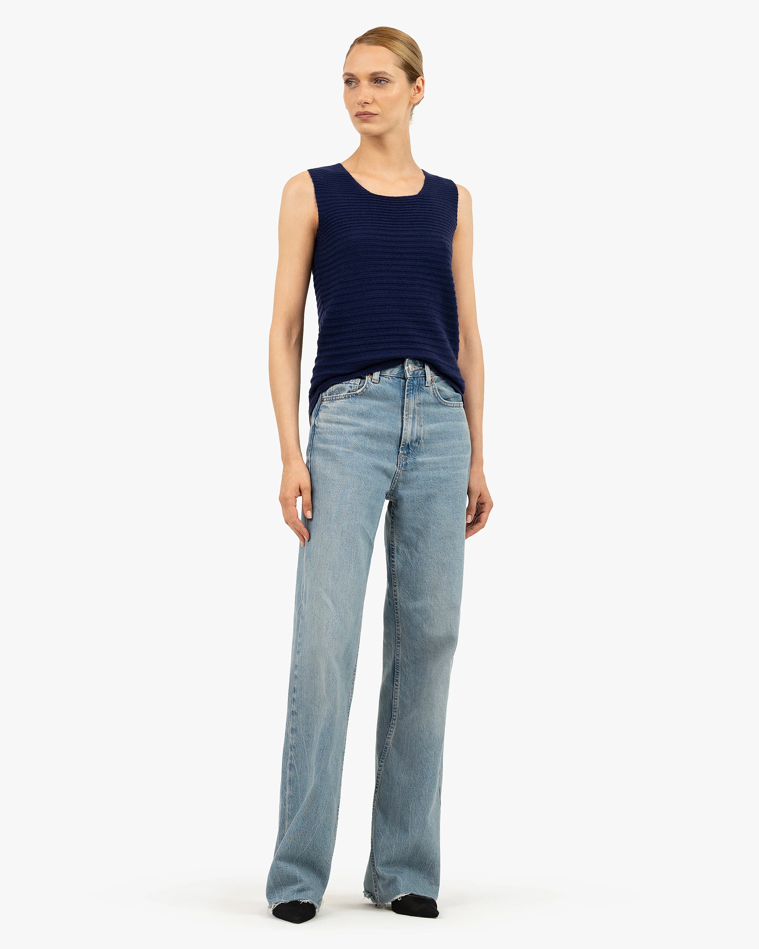 Degradé Ribbed Cashmere Tank Top - Blue | MaisonCashmere