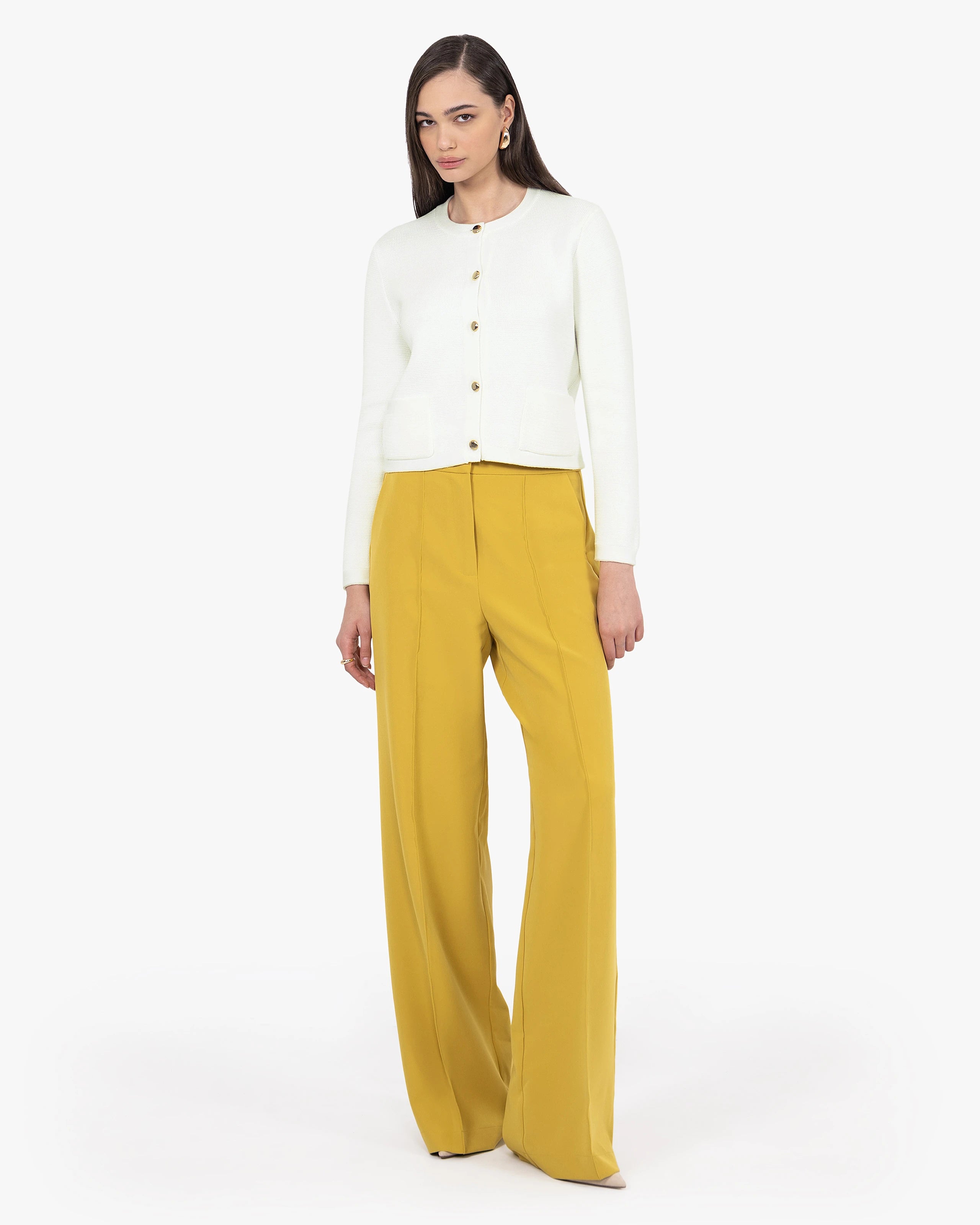 Women's Oasi Crew Neck Cotton Cardigan - White | MaisonCashmere