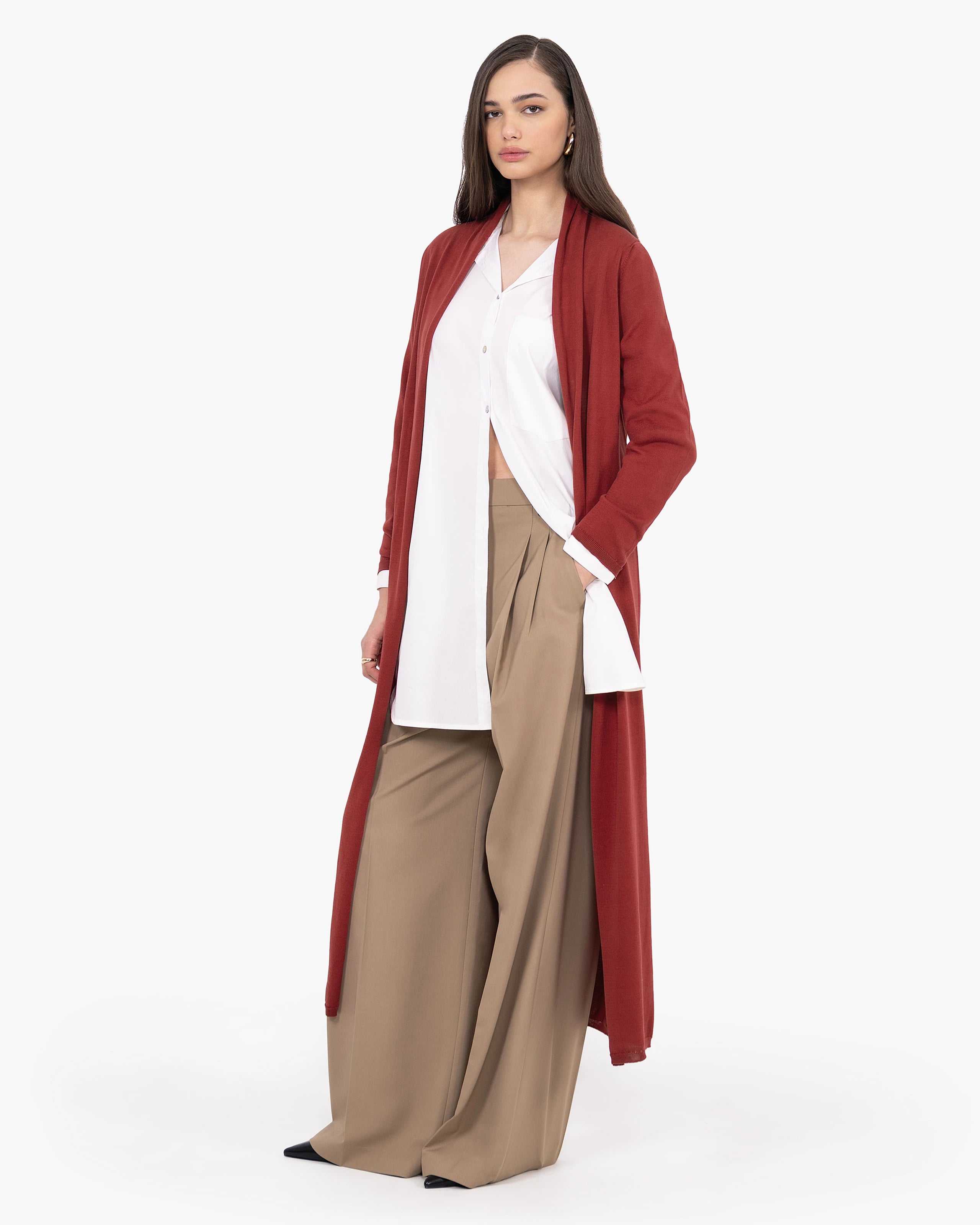Oasi Long Giza Cotton Cardigan - Red | MaisonCashmere