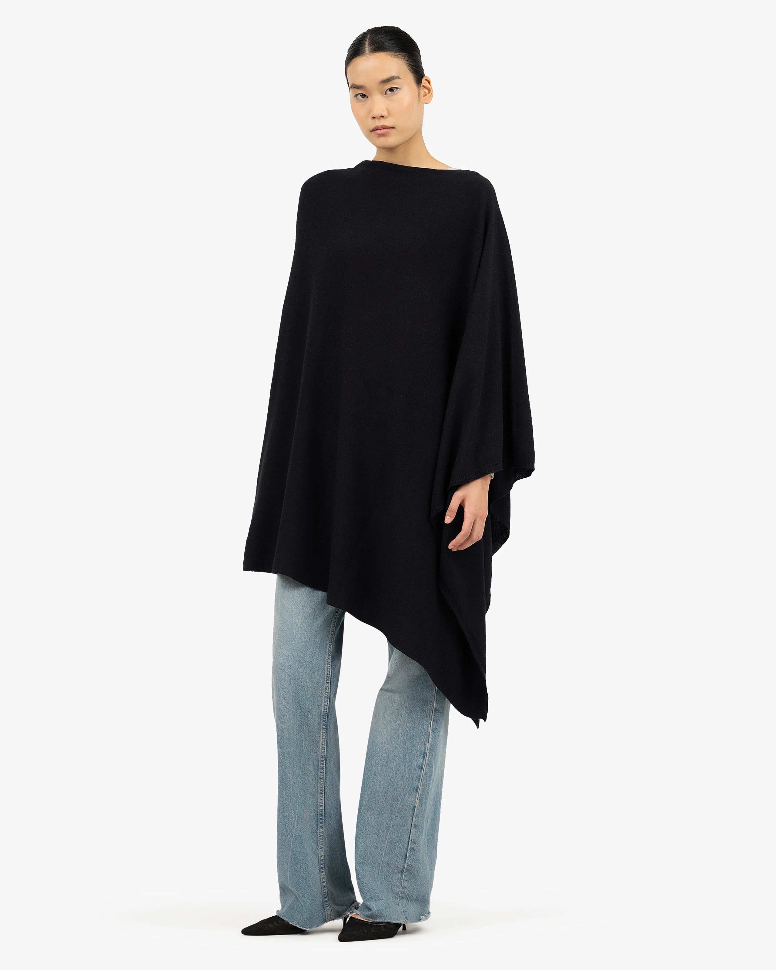 Mayfair Cashmere Long Poncho - Black | MaisonCashmere