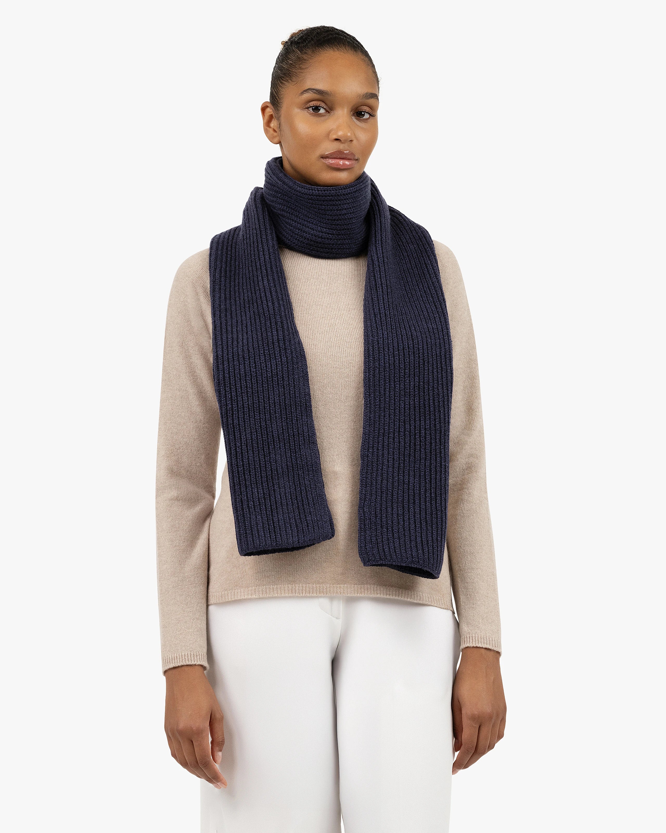 Maxi Ribbed Wool-Cashmere Scarf - Blue | MaisonCashmere