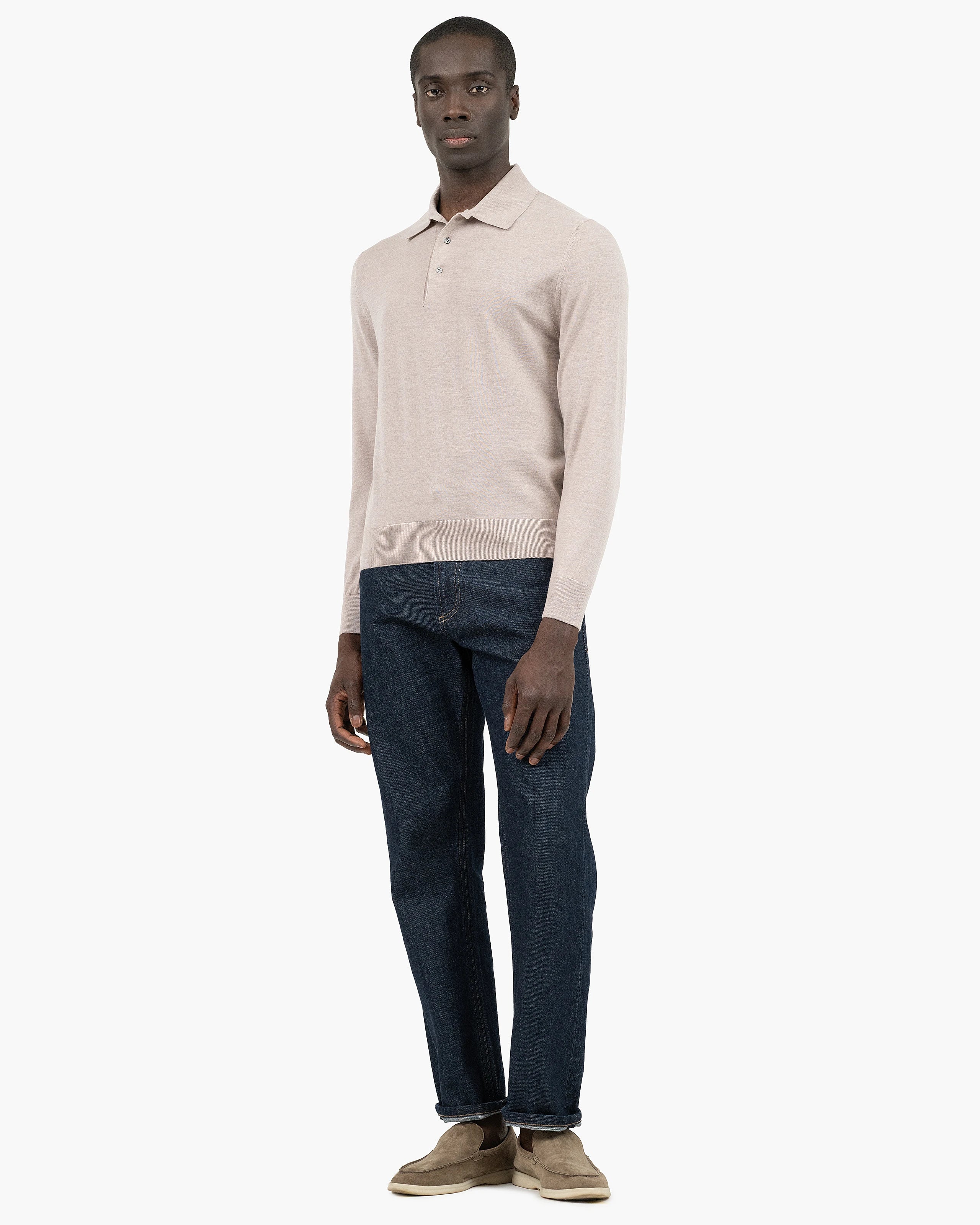 Men's Belmond Extrafine Merino Polo Sweater - Beige | MaisonCashmere