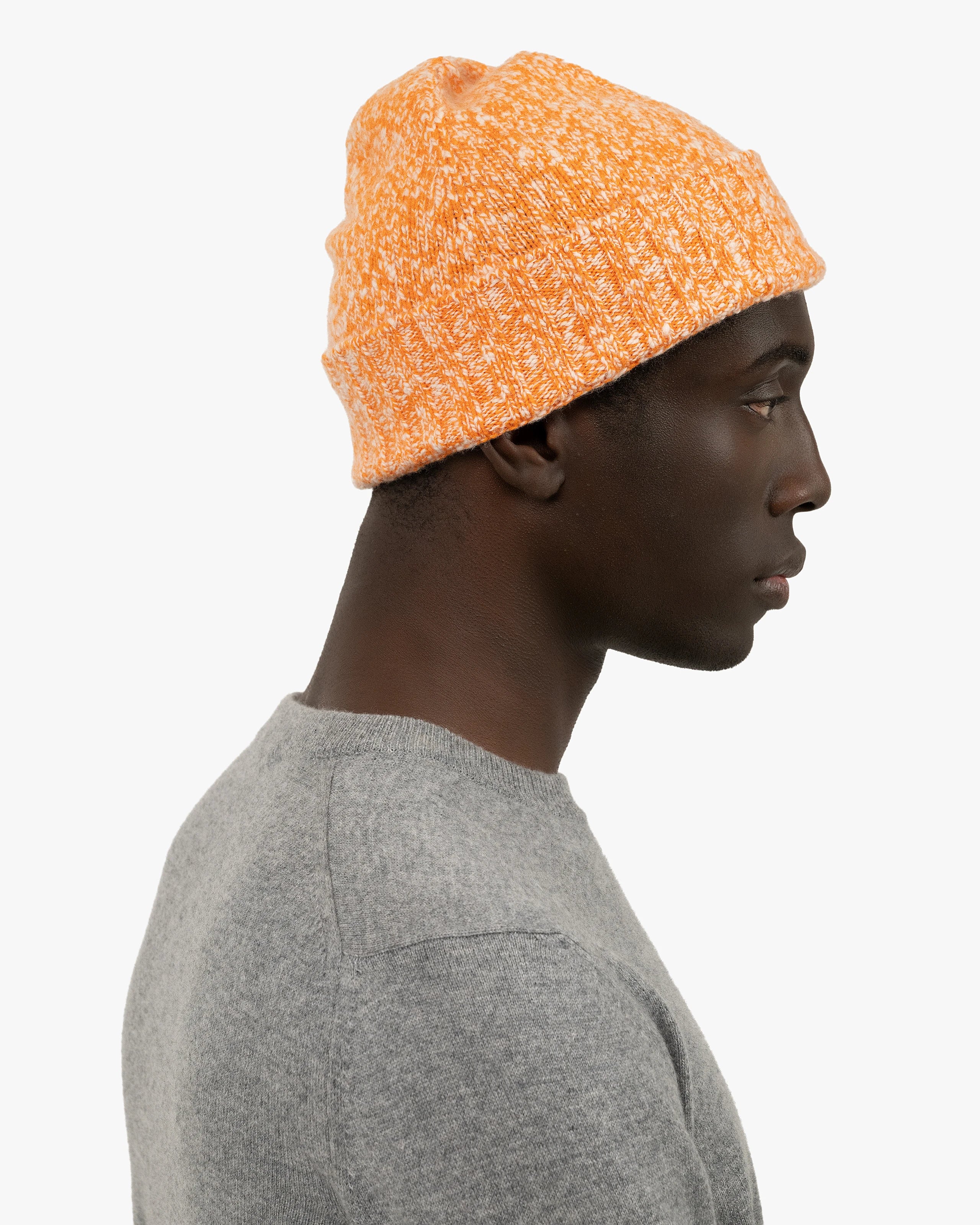 Mouliné Wool-Cashmere Hat for Men - Orange | MaisonCashmere