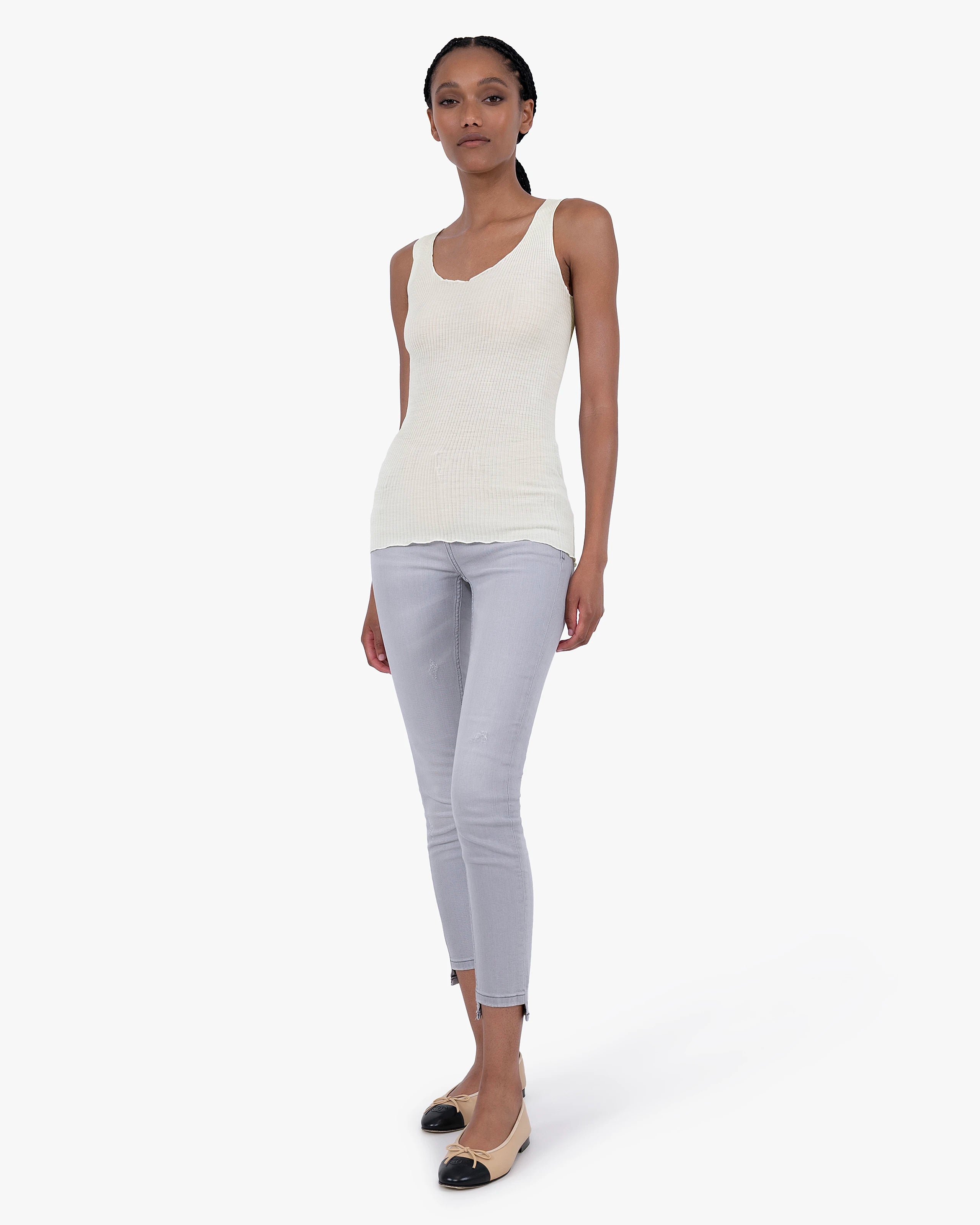 Wool-Silk Pleated Top - White | MaisonCashmere