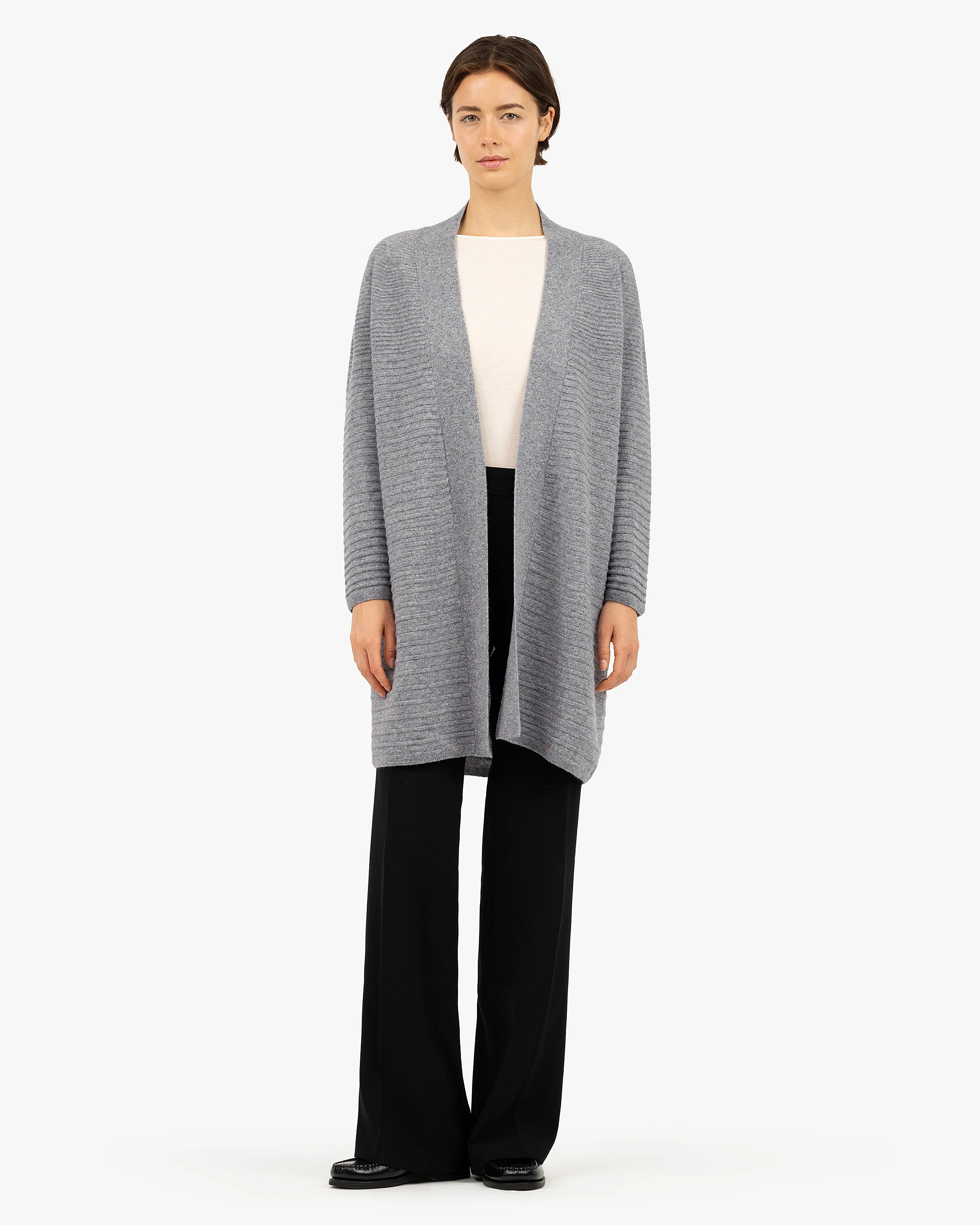 Women's Degradé Ribbed Cashmere Cardigan - Medium Grey | MaisonCashmere