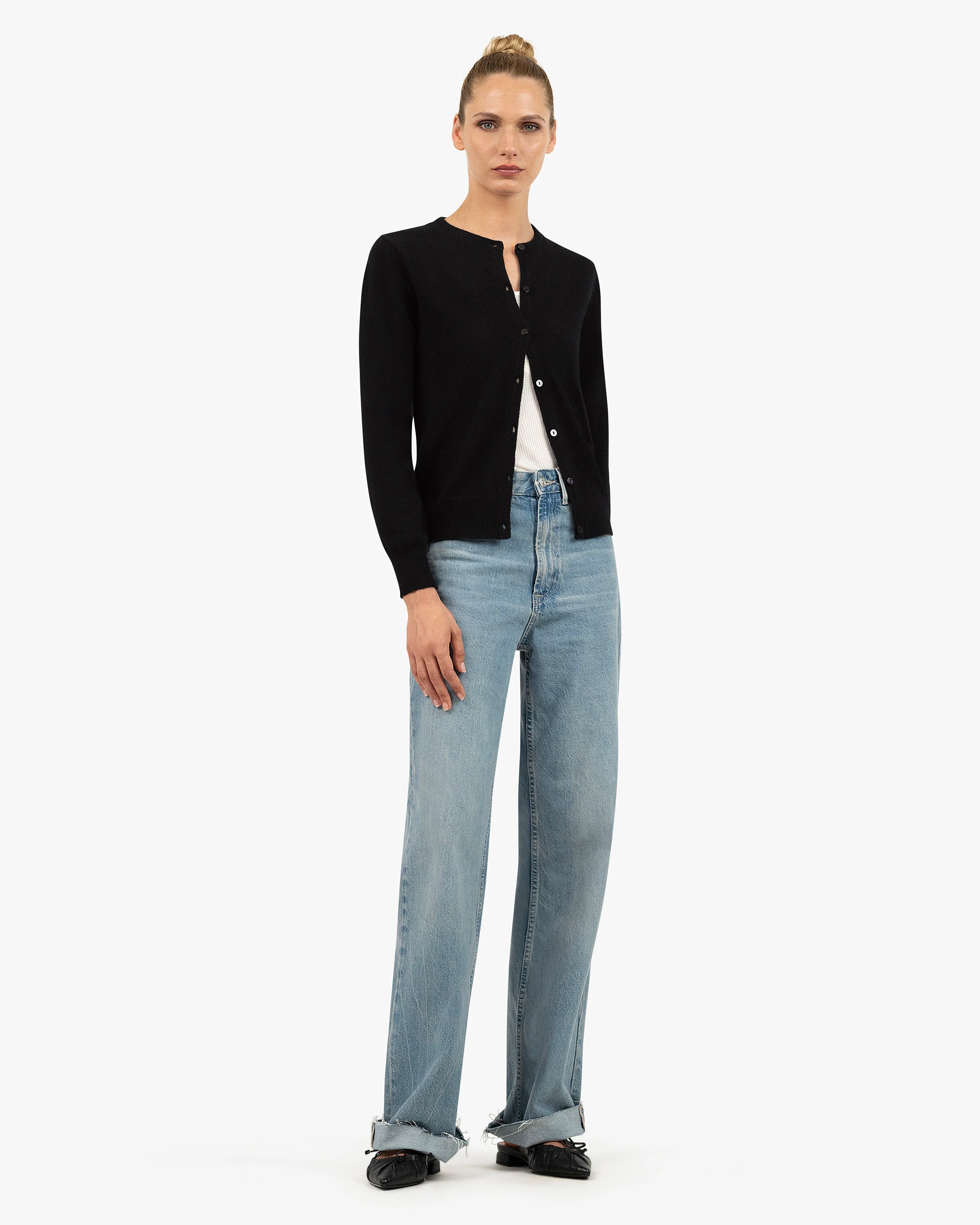Cardigan Col Rond Essential Cachemire Femme - Noir | MaisonCashmere