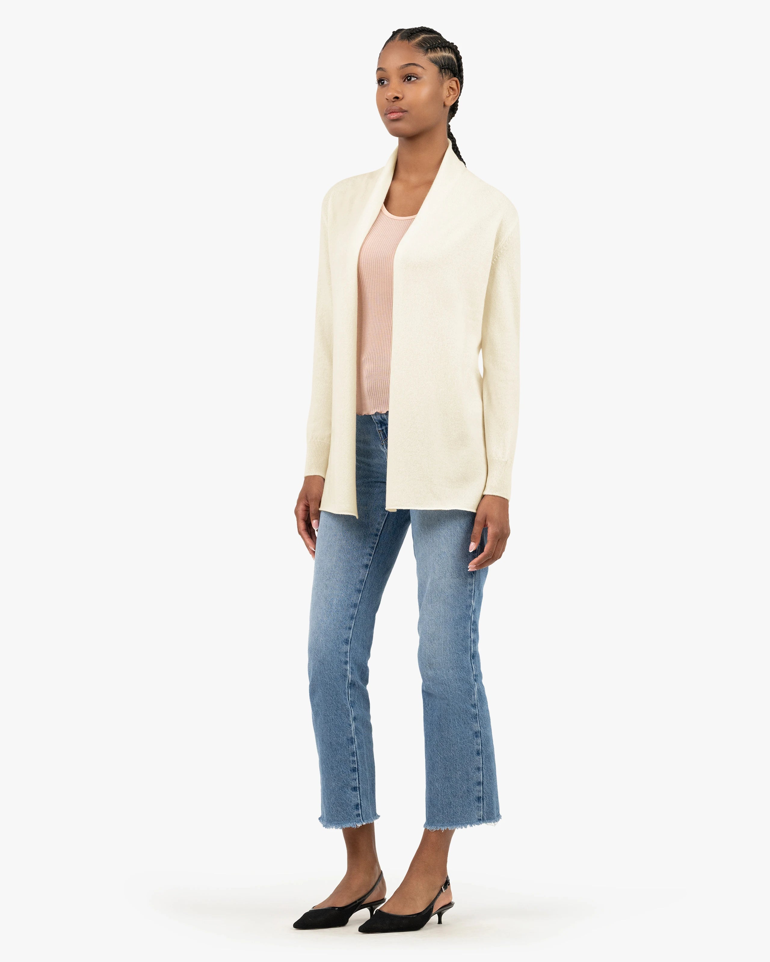 Women's Essential Cashmere Open Cardigan - White | MaisonCashmere
