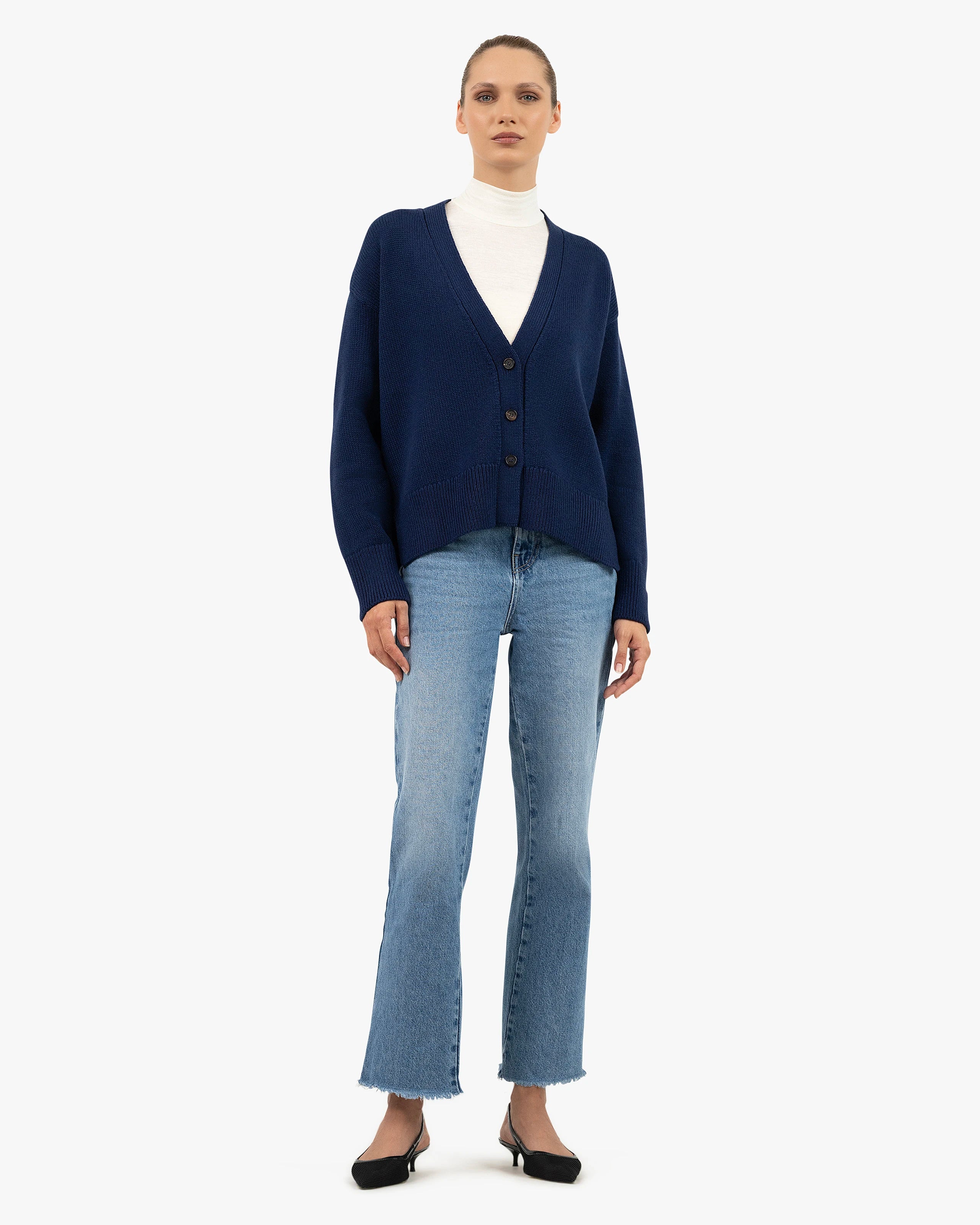 Women's Funes Merino Cardigan - Blue | MaisonCashmere