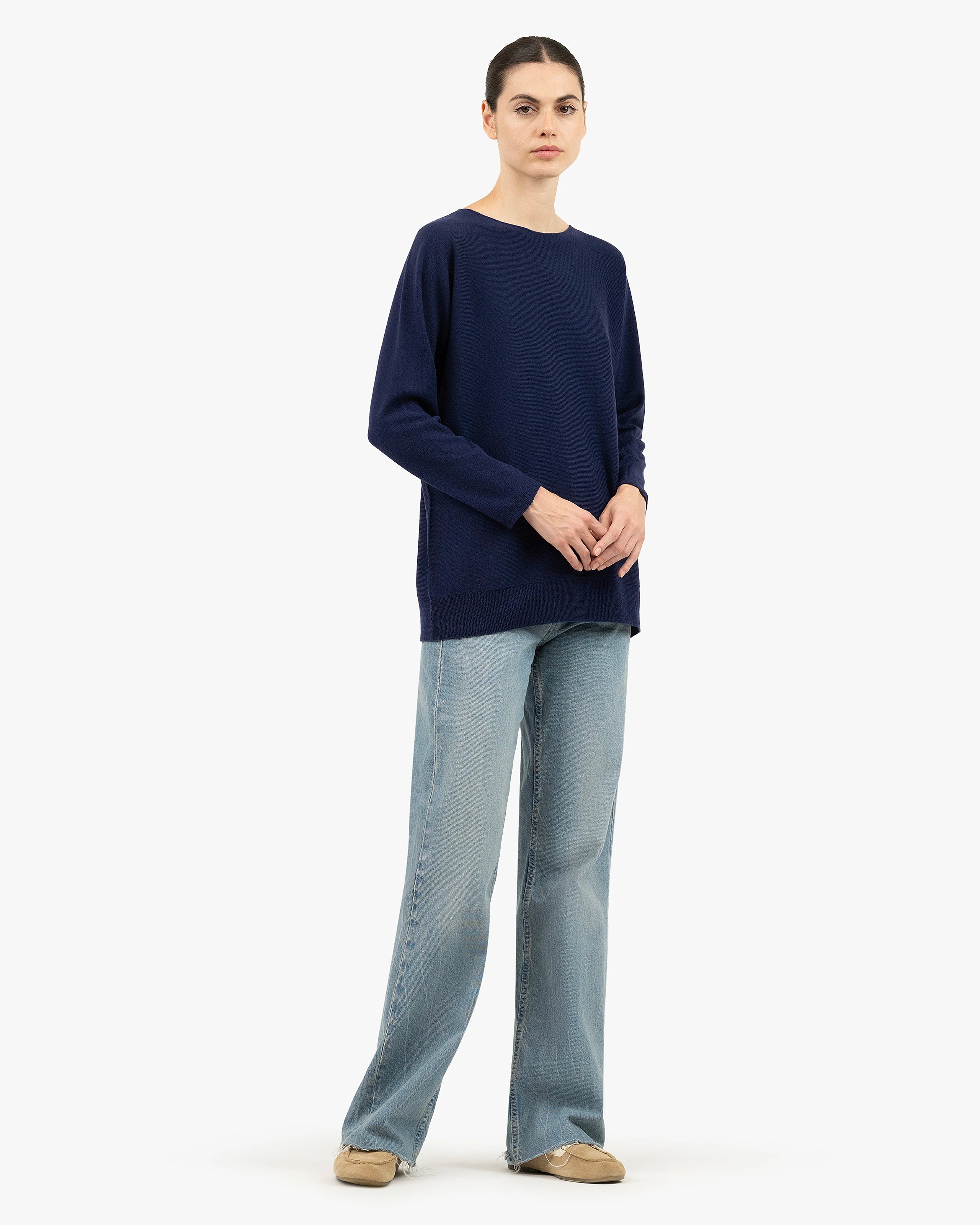Women's Milford Merino Boat Neck Sweater - Blue | MaisonCashmere