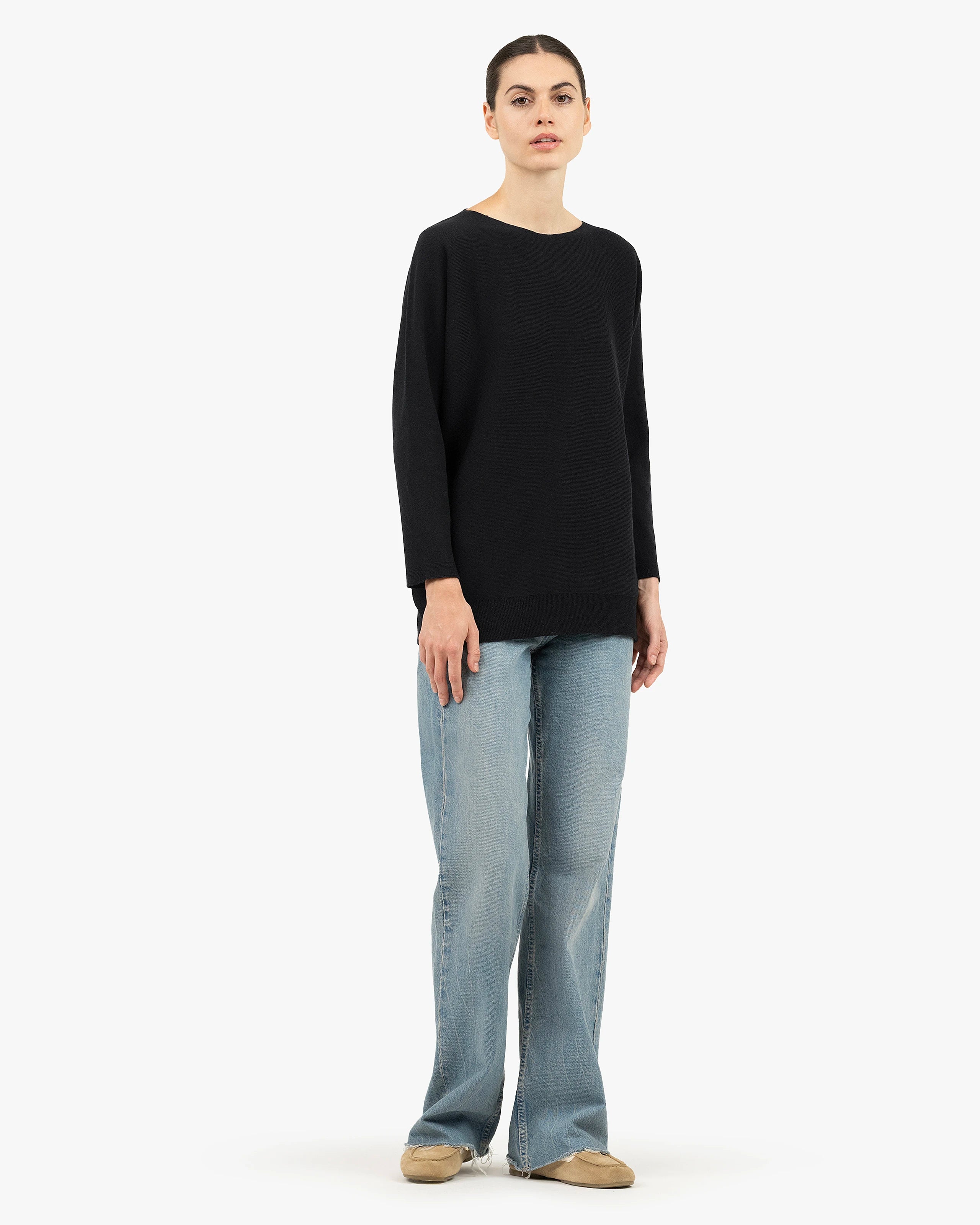 Women's Milford Merino Boat Neck Sweater - Black | MaisonCashmere
