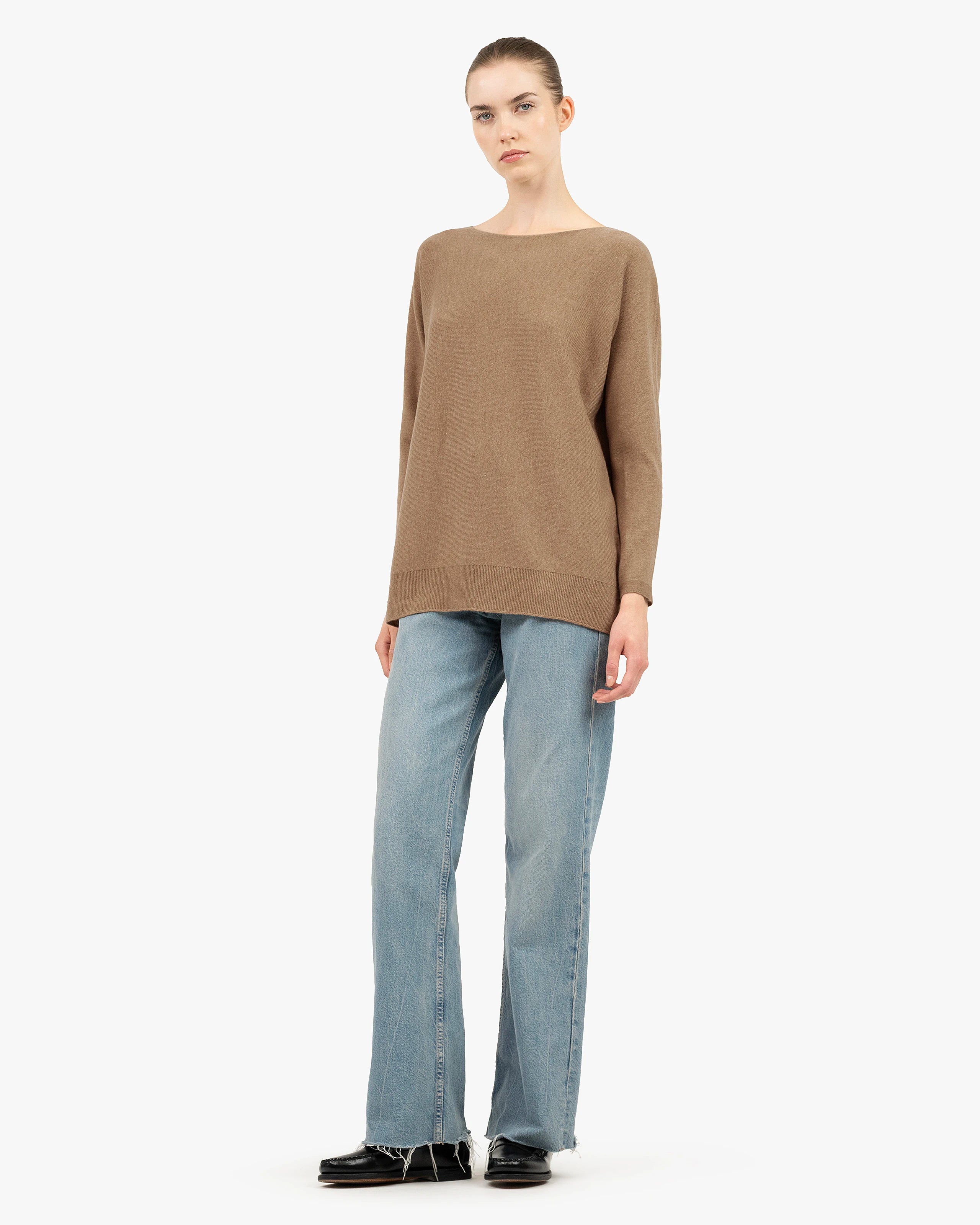 Women's Milford Merino Boat Neck Sweater - Hazelnut | MaisonCashmere