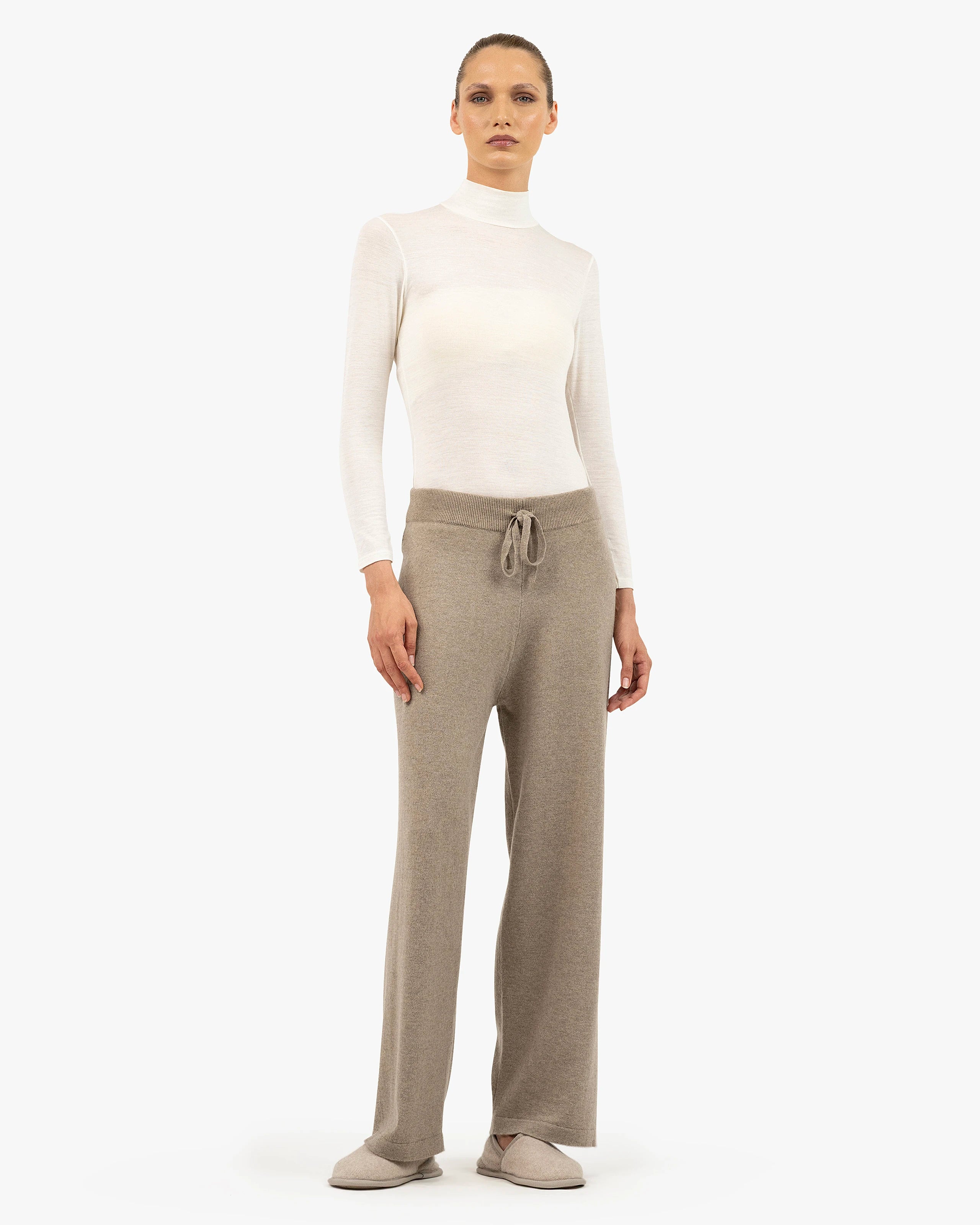 Pantalon de Jogging Palazzo Cachemire Femme - Taupe | MaisonCashmere