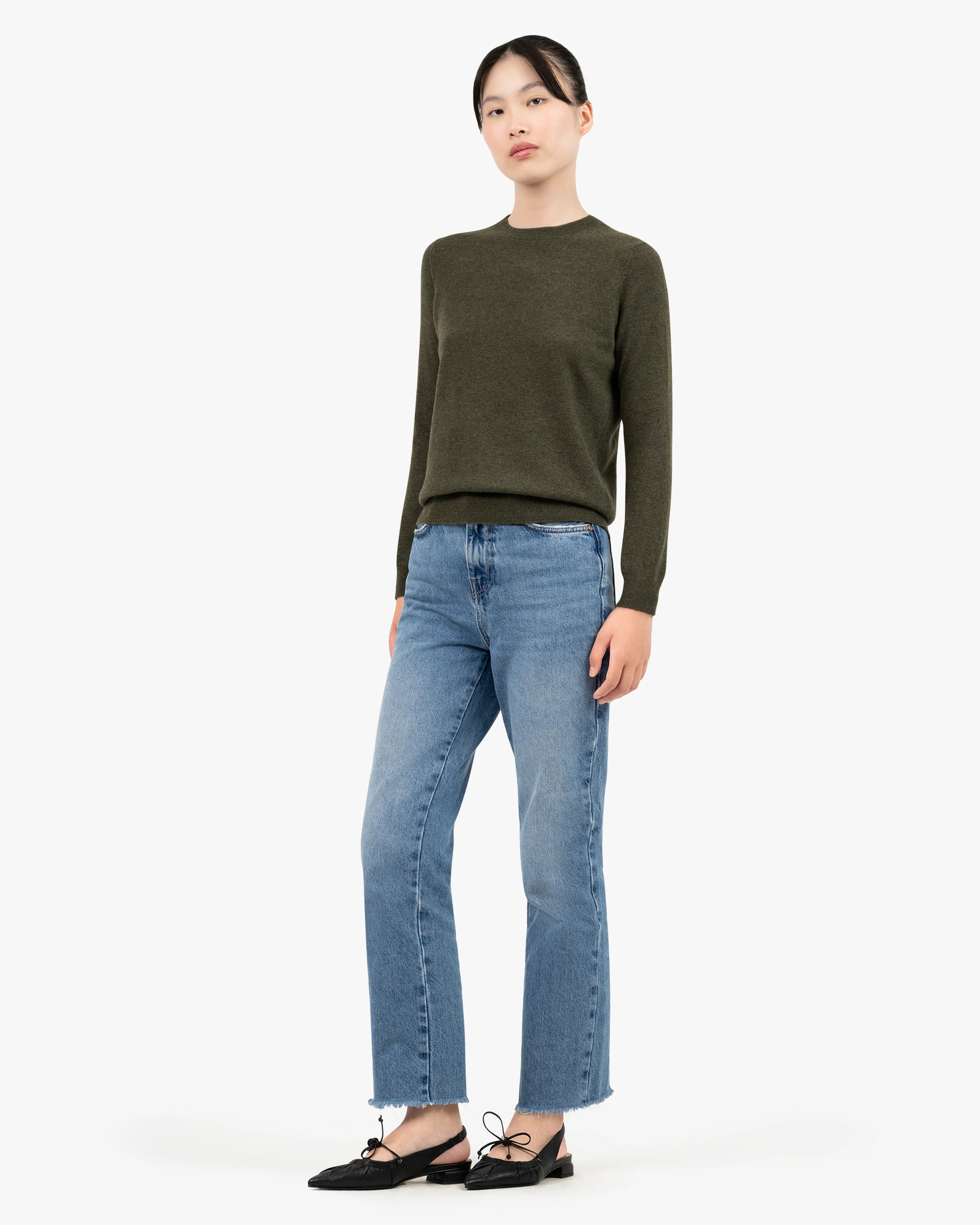 Women's Tribeca Cashmere Crew Neck Jumper - Green | MaisonCashmere