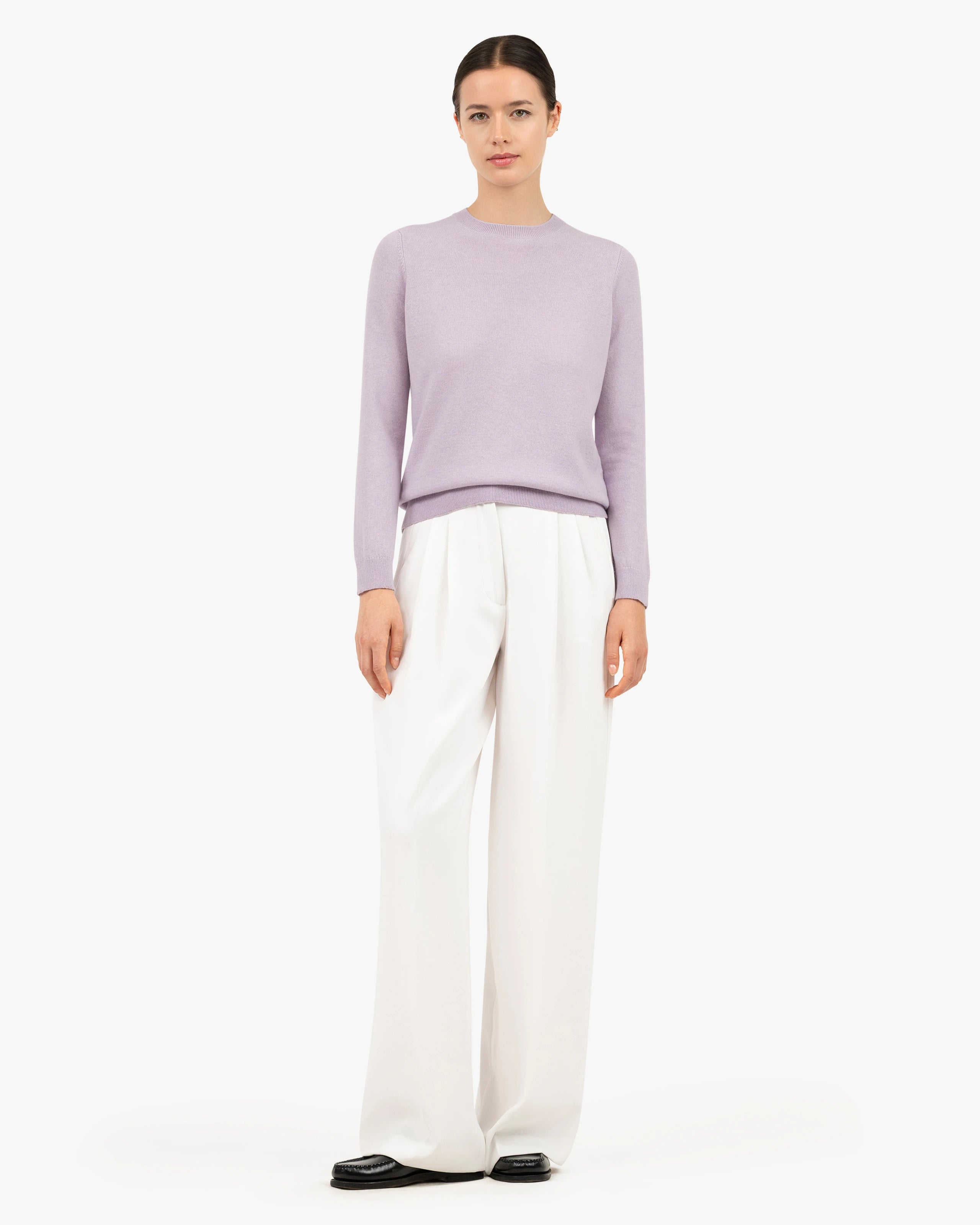 Women's Tribeca Cashmere Crew Neck Sweater - Lilac | MaisonCashmere