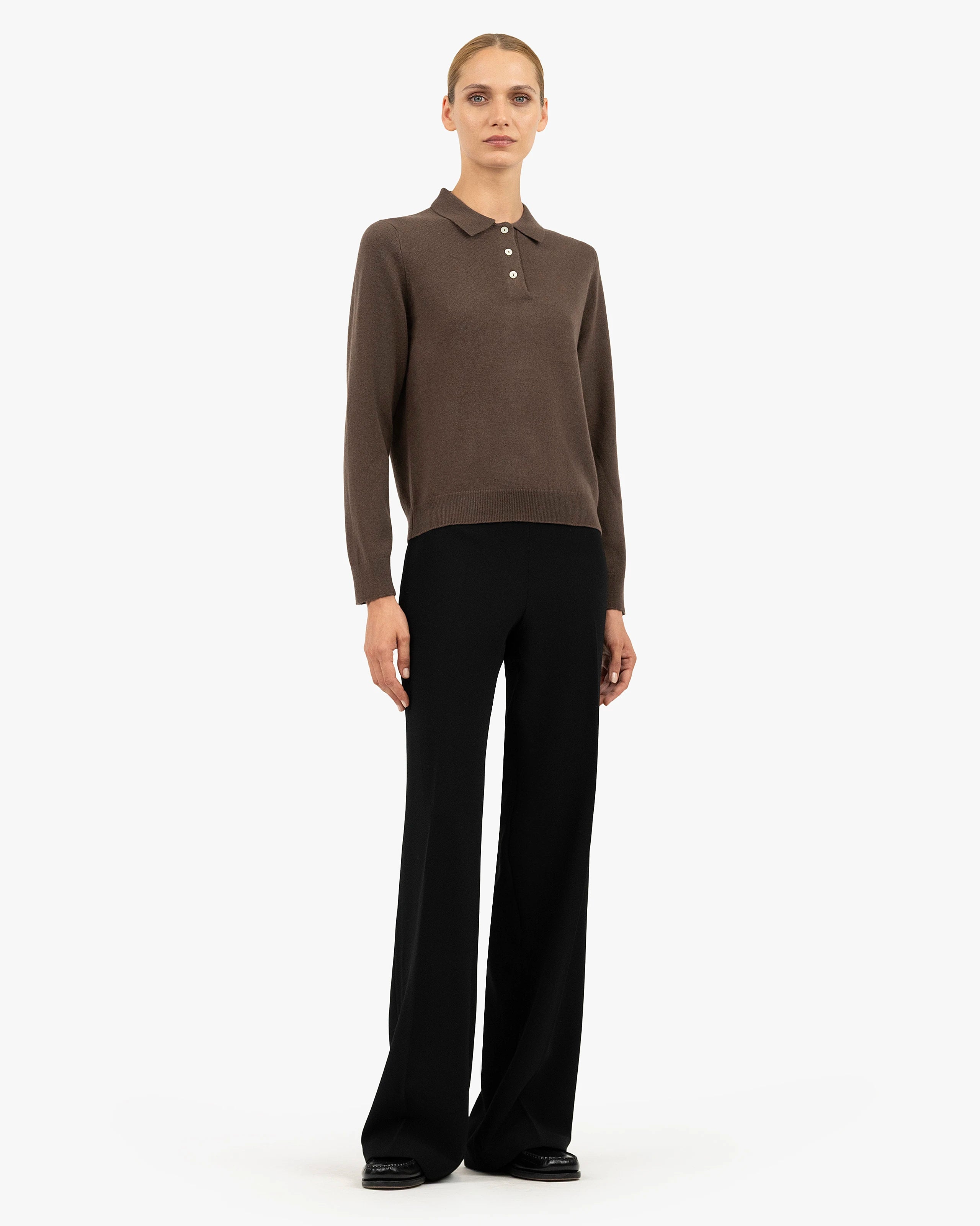 Women's Tribeca Cashmere Polo Sweater - Brown | MaisonCashmere