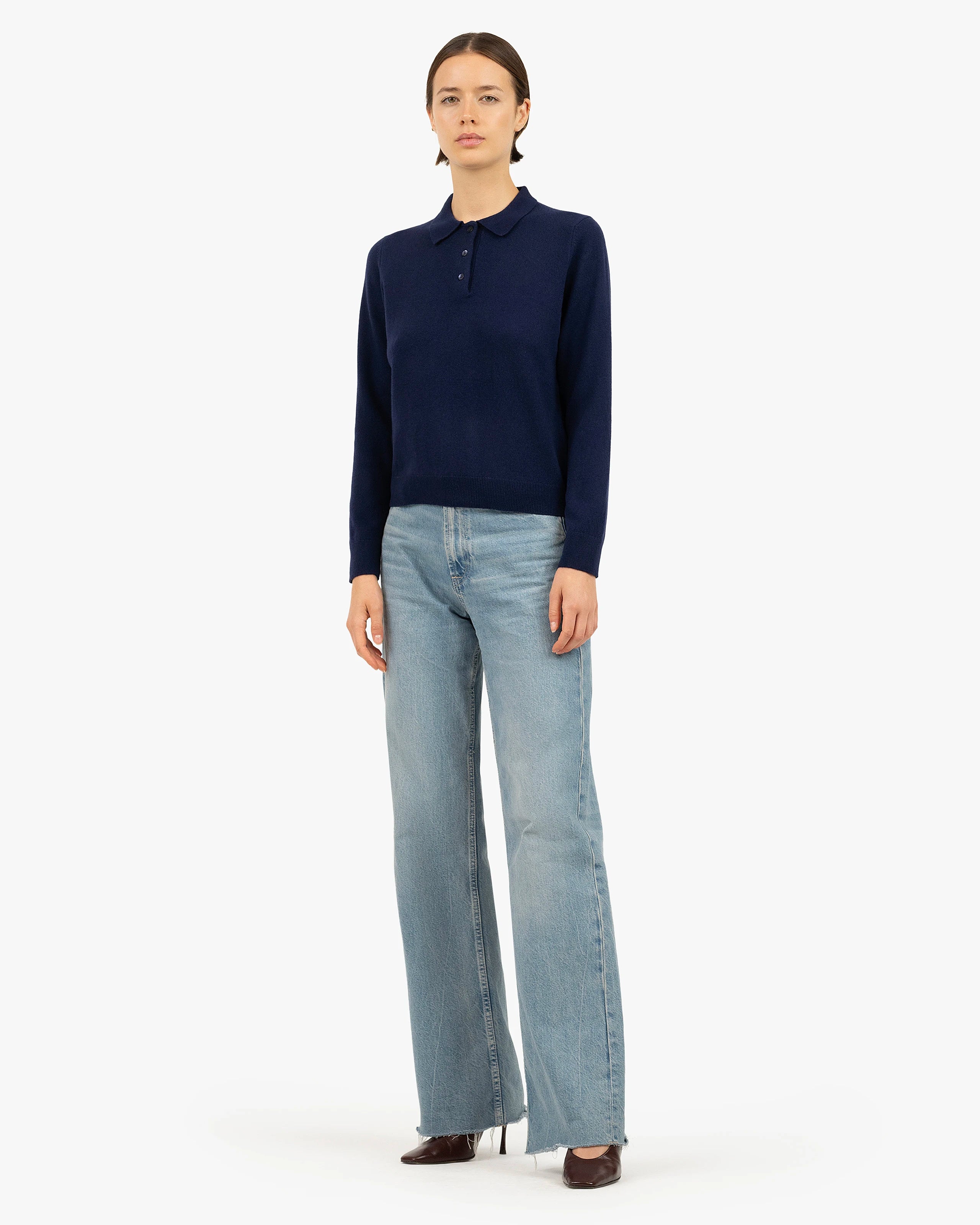 Women's Tribeca Cashmere Polo Sweater - Blue | MaisonCashmere